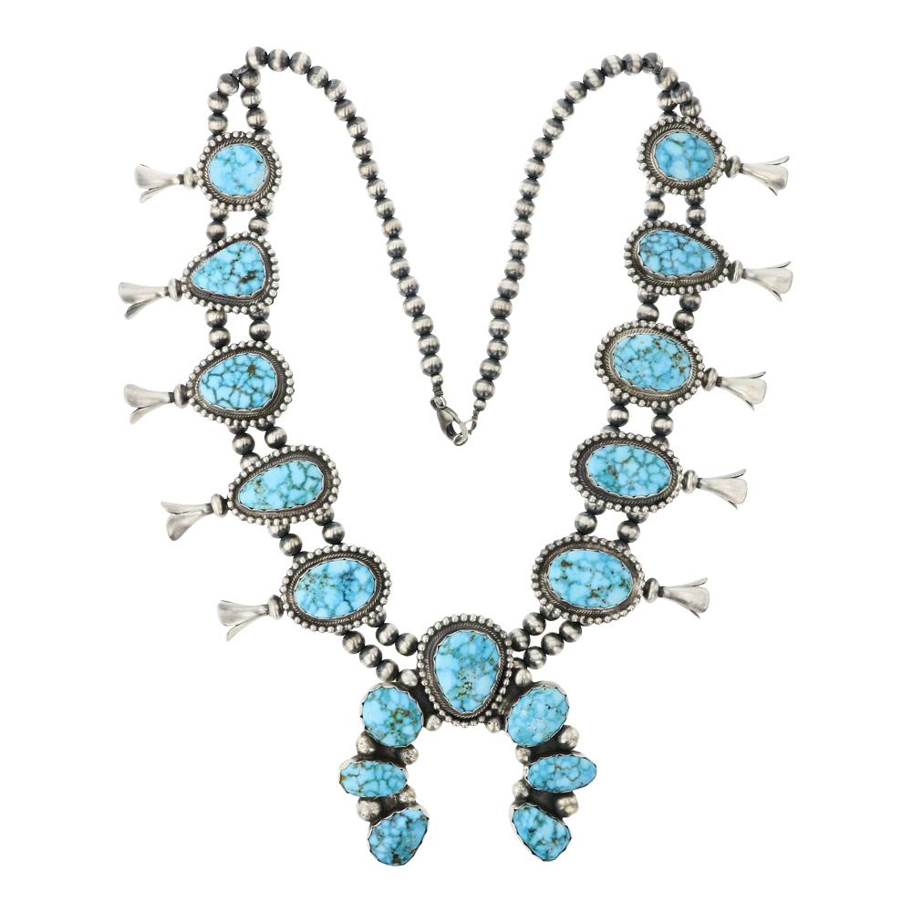 Bob Becenti Water-web Kingman Turquoise Statement Squash Blossom ...