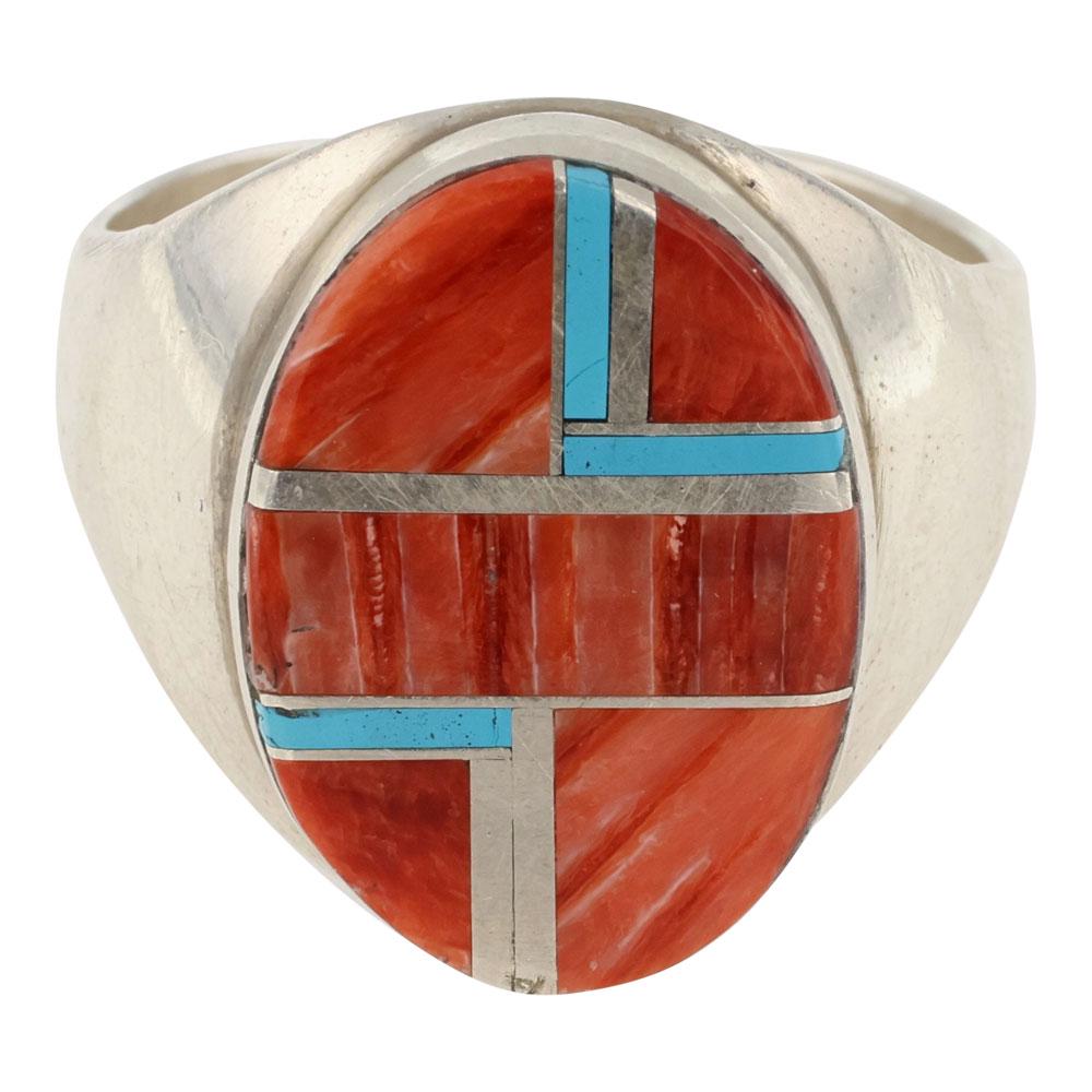 Wilbert Grey Spiny Oyster & Turquoise Navajo Inlay Men's Ring Auction