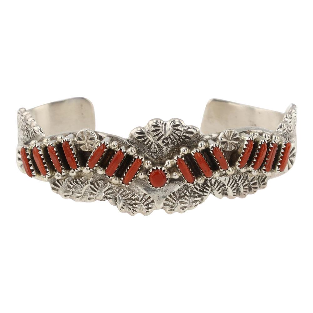 Zuni Coral Petit Point Cuff Bracelet Auction