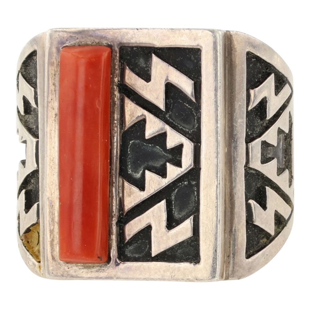 Abraham Begay Navajo Coral Ring Auction
