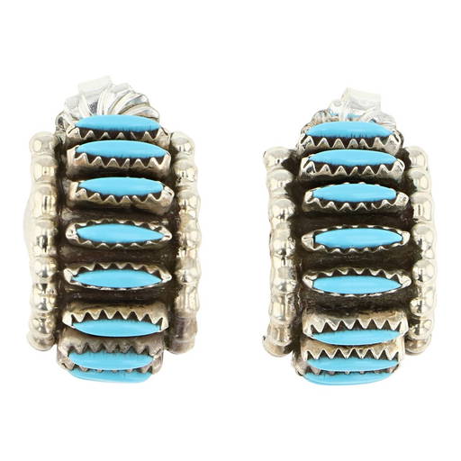 Zuni Needlepoint Sleeping Beauty Turquoise Hoop Earrings