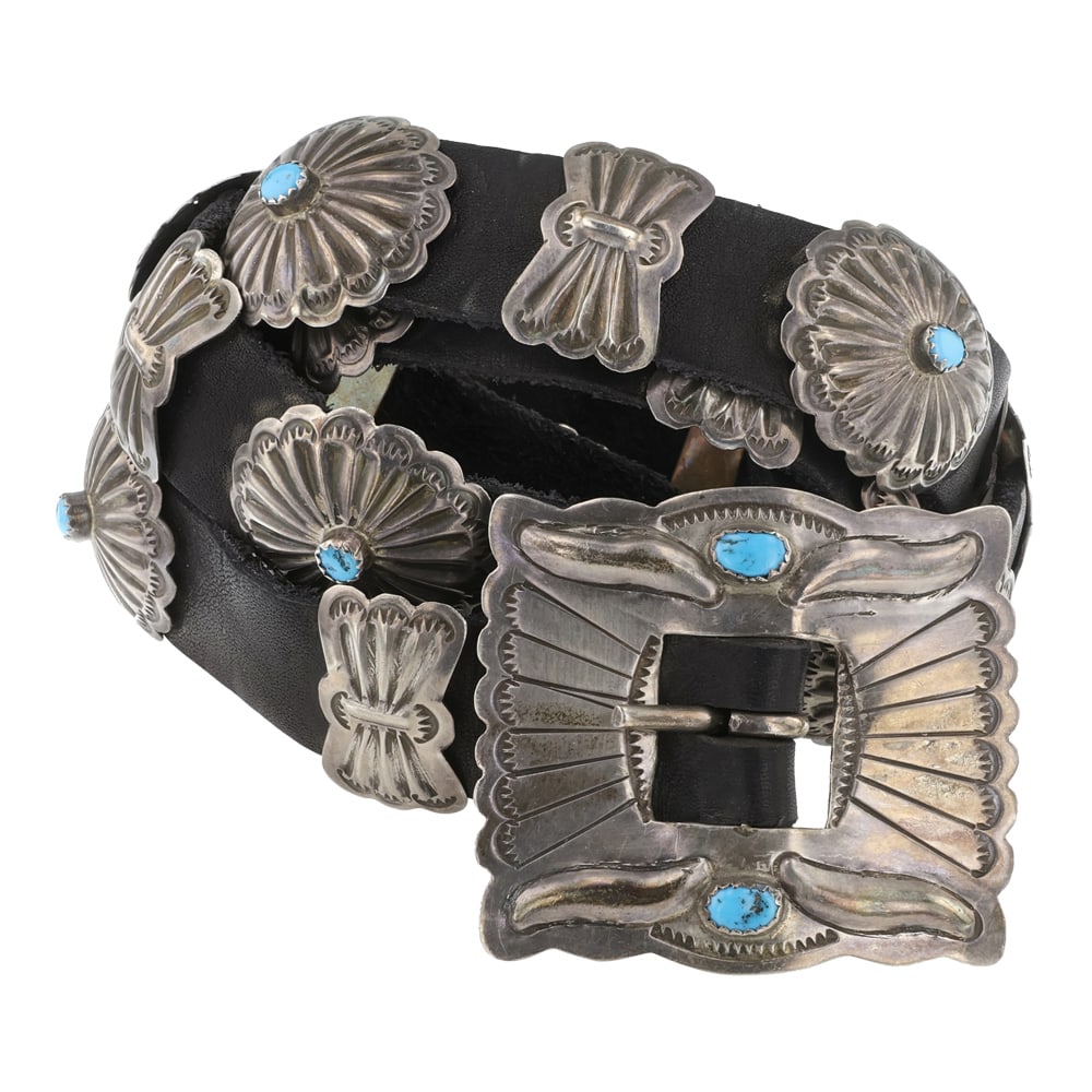 Vintage Navajo Kingman Turquoise Small Conchos Concho Belt Auction