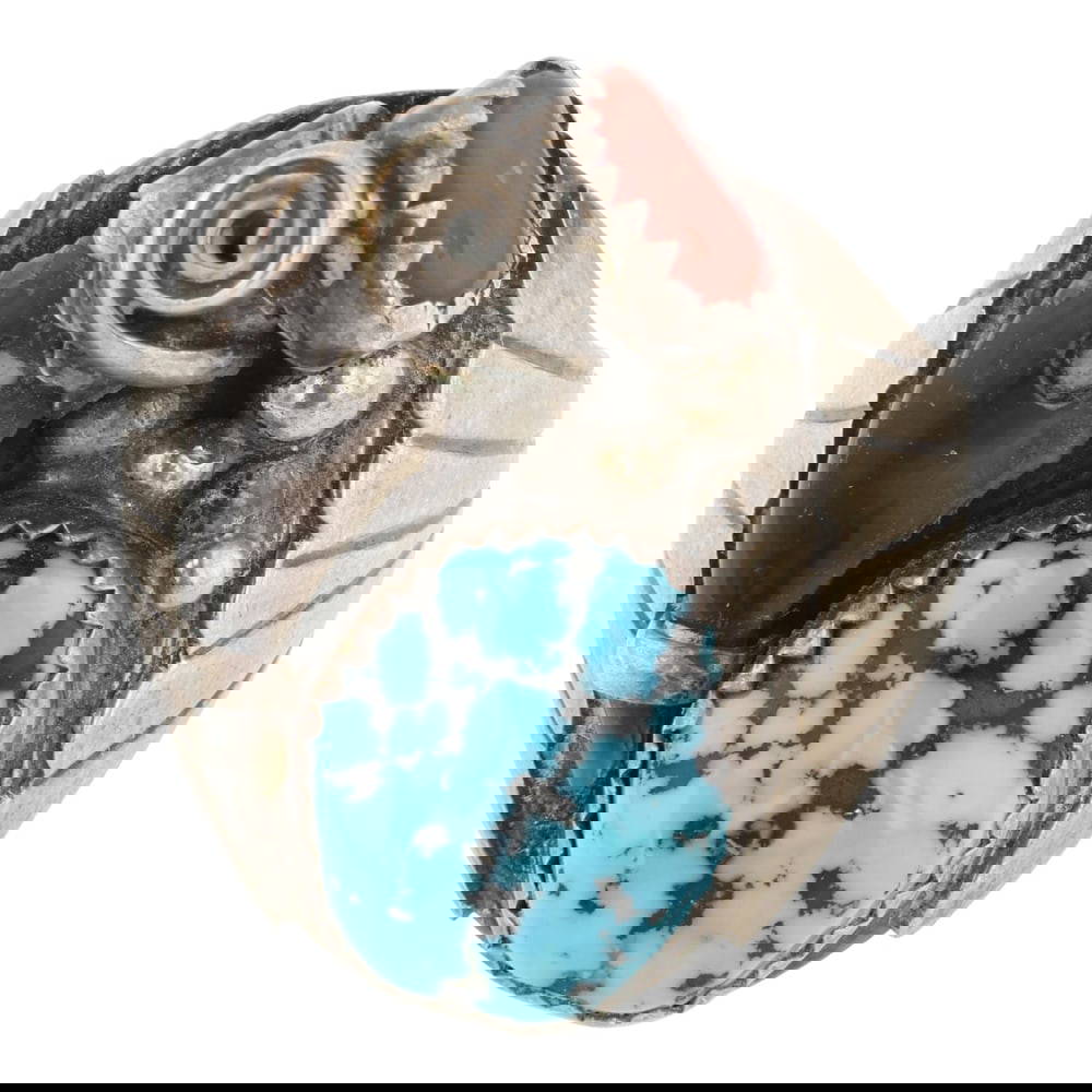 Vintage Navajo Turquoise Coral Bear Claw Men's Ring Auction