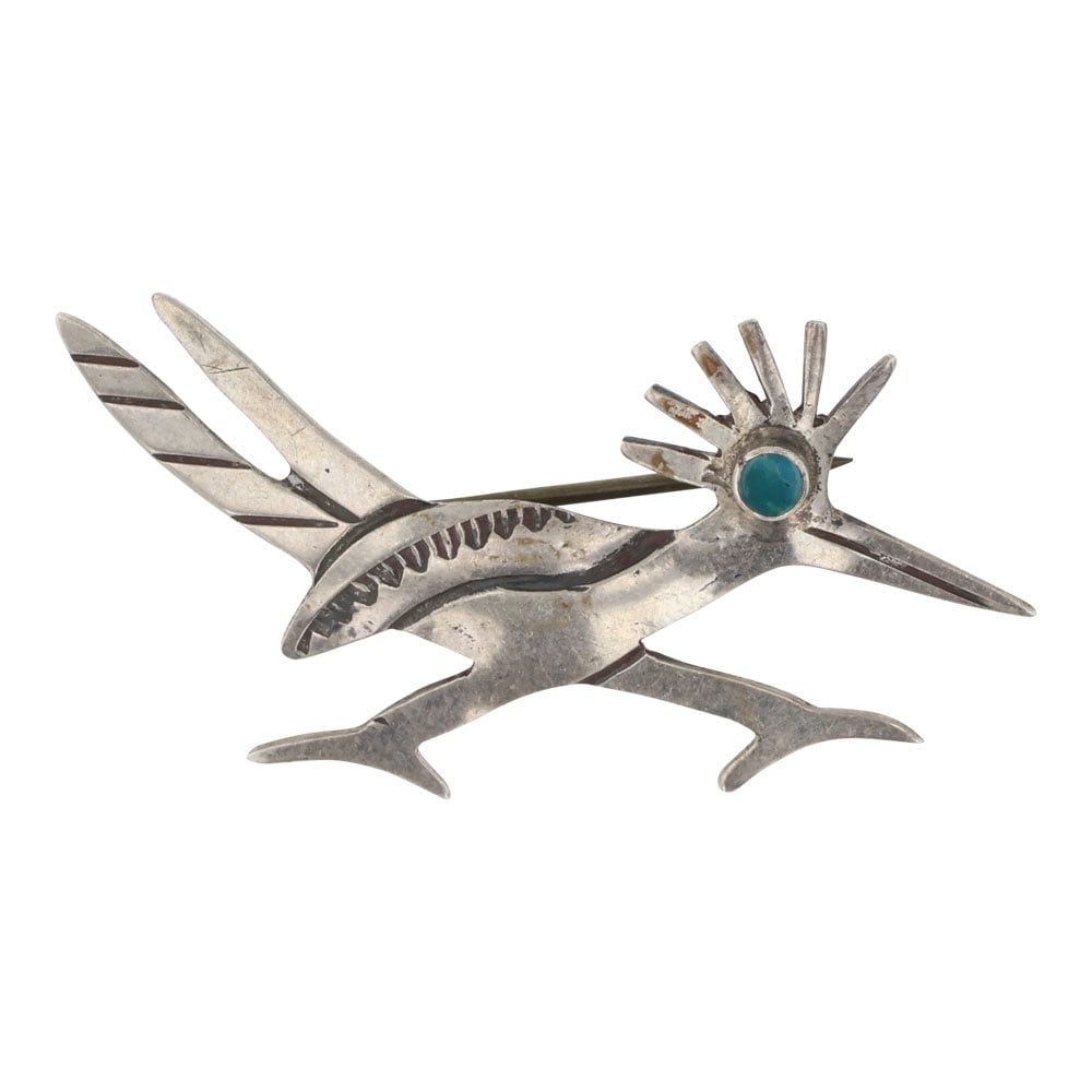 Vintage Navajo Turquoise Roadrunner Pin Auction