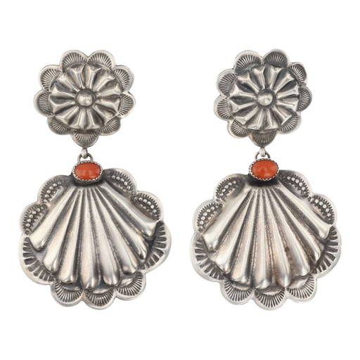 Navajo Coral Bump Out Stamp Earrings