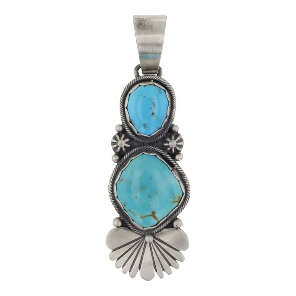 Daniel Benally Navajo Nevada Turquoise Two Stone Pendant Auction