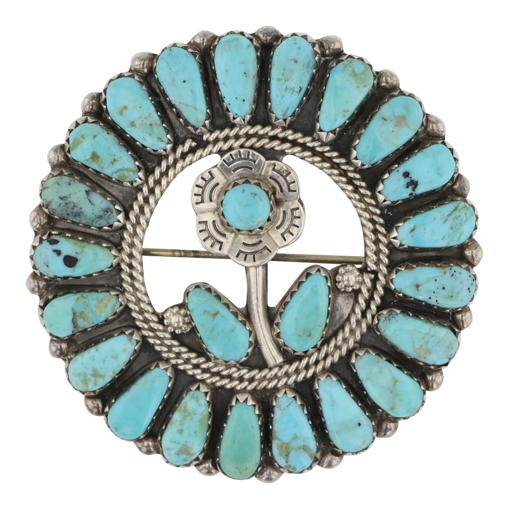 Vintage Zuni Kingman Turquoise Cluster Pin & Pendant Auction