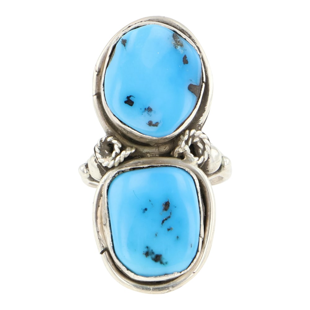 Joe Tso Navajo Kingman Turquoise Two Stone Ring Auction