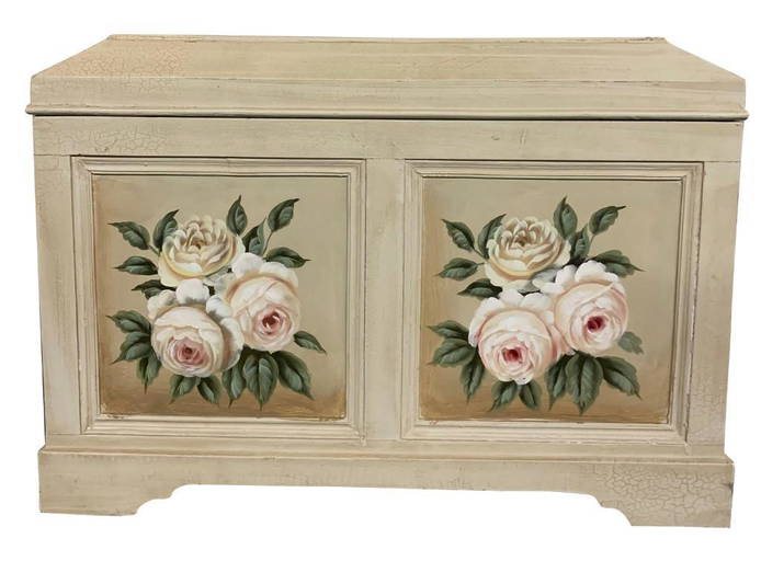 Extra Large Cabbage Rose Trunk, Hand Painted