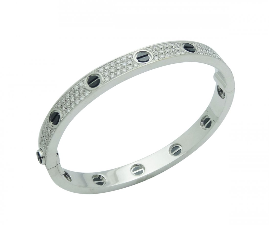 Cartier 18k Gold & Black Ceramic Diamond Paved Bracelet
