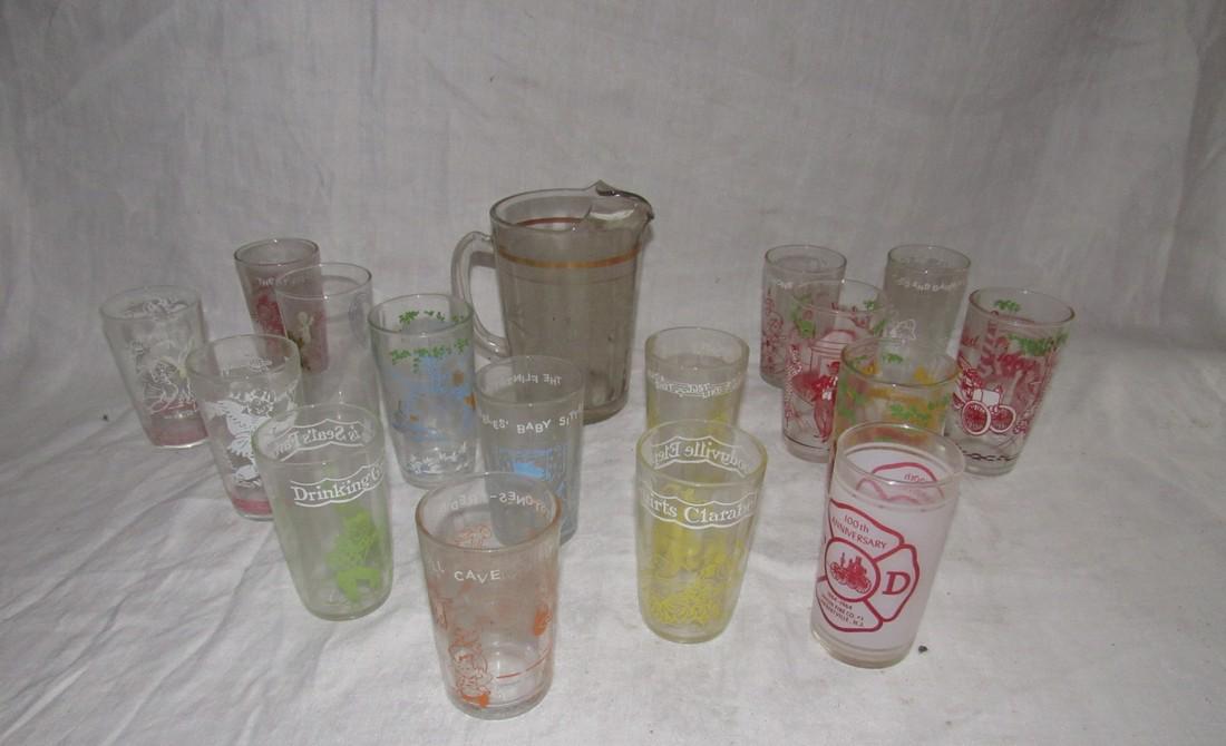 Vintage Pyro Cartoon Car Juice Cups & Pitcher