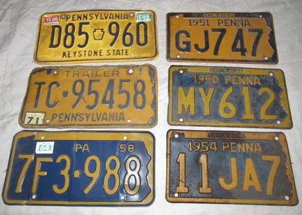 6 Vintage Pa License Plates