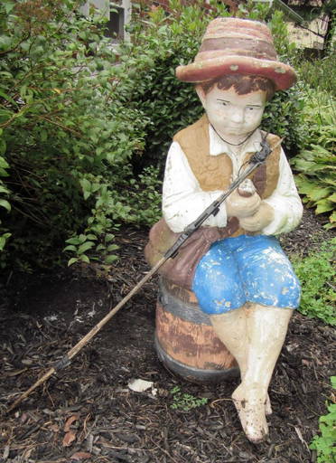 31" Concrete Boy Fishing Outdoor Yard Decoration Statue