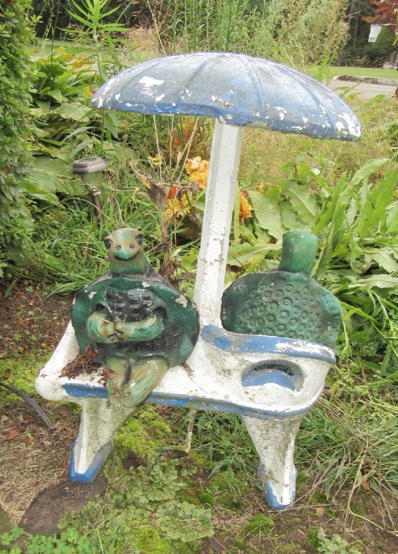 Concrete Turtles on Bench w/ Umbrella Outdoor Statue