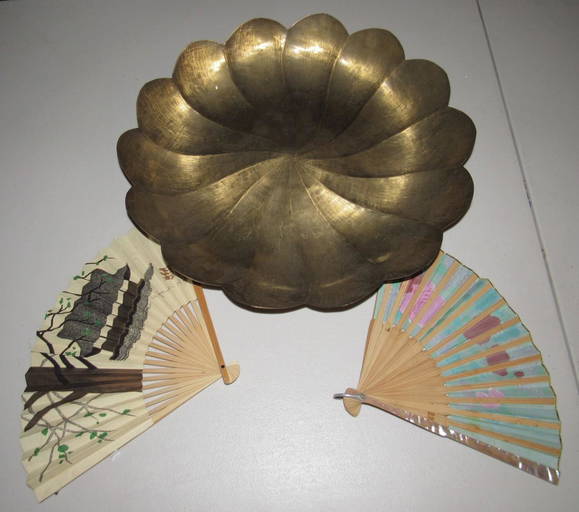 Brass Platter & 2 Hand Fans