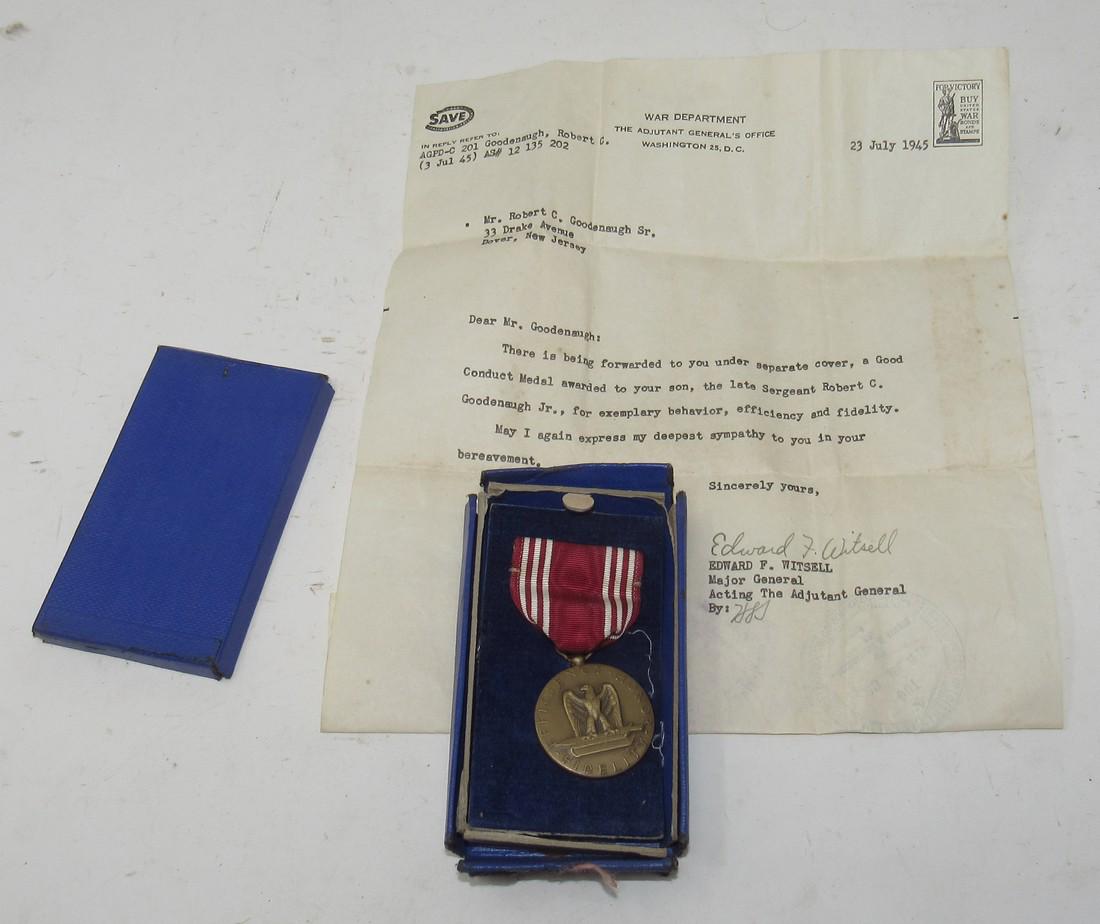 World War Ii Good Conduct Medal And Letter