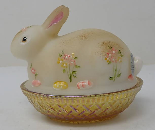 Hand Painted Fenton Rabbit On Nest