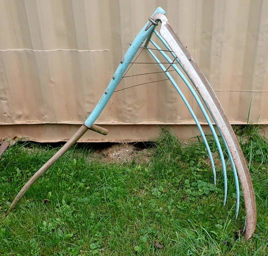 Antique Grain Cradle In Blue Paint