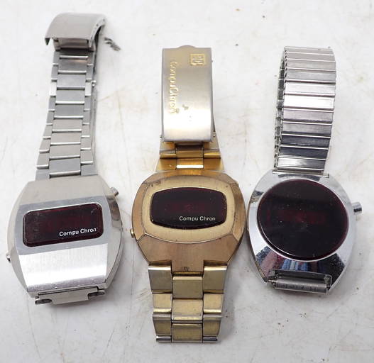 Vintage Red Led Watches Compu Chron