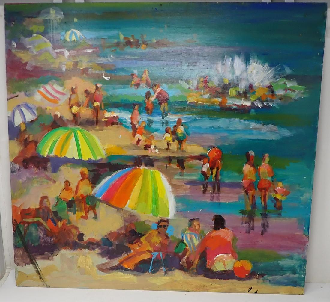 John Reilly Beach Scene Oil on Board Painting (#0393) on Jan 01, 2022 ...