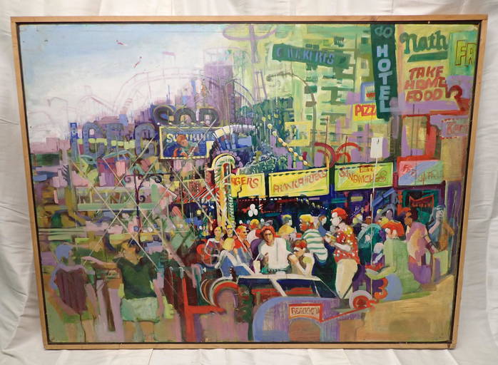 John Reilly Coney Island Oil On Board Painting