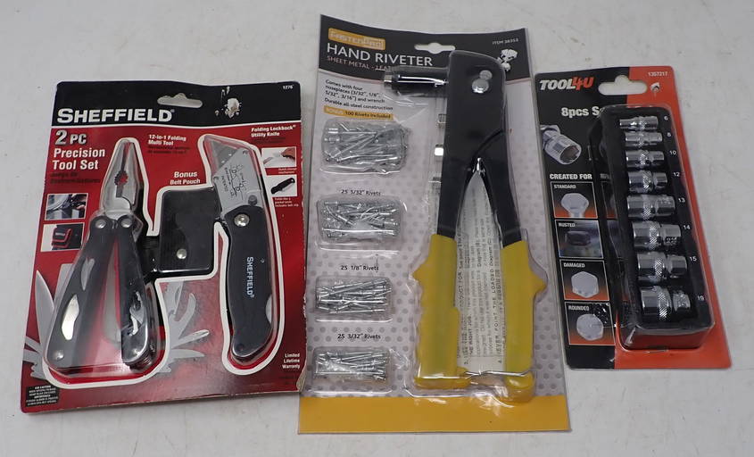 Hand Riveter Sheffield Tool Set 8 Pc Sockets