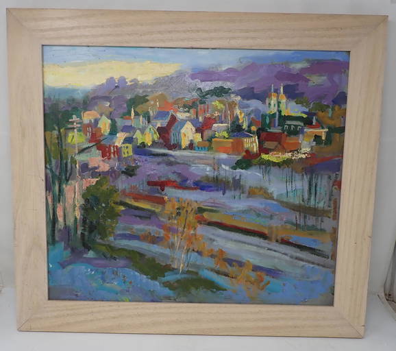 John Reilly Oil On Board Town Scene Painting