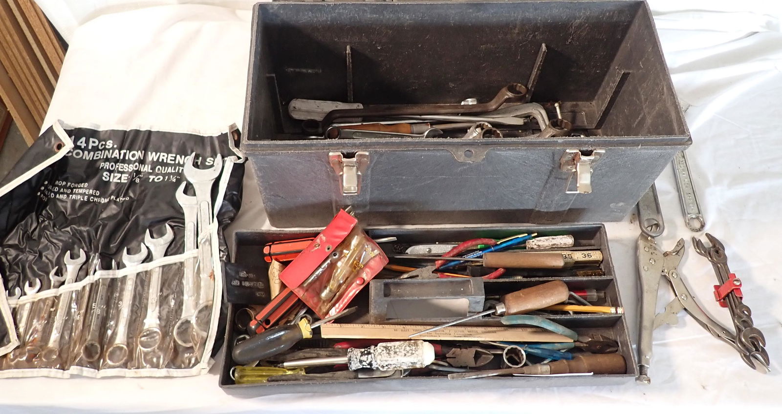 Tuff Box Tool Box W/ Wrenches Misc Contents