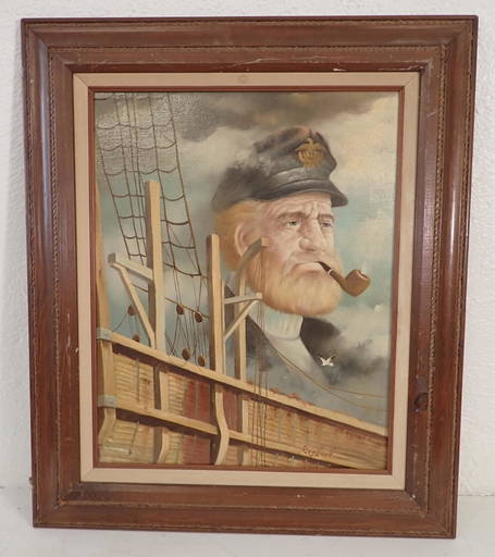 Signed Oil On Canvas Sea Captain Painting