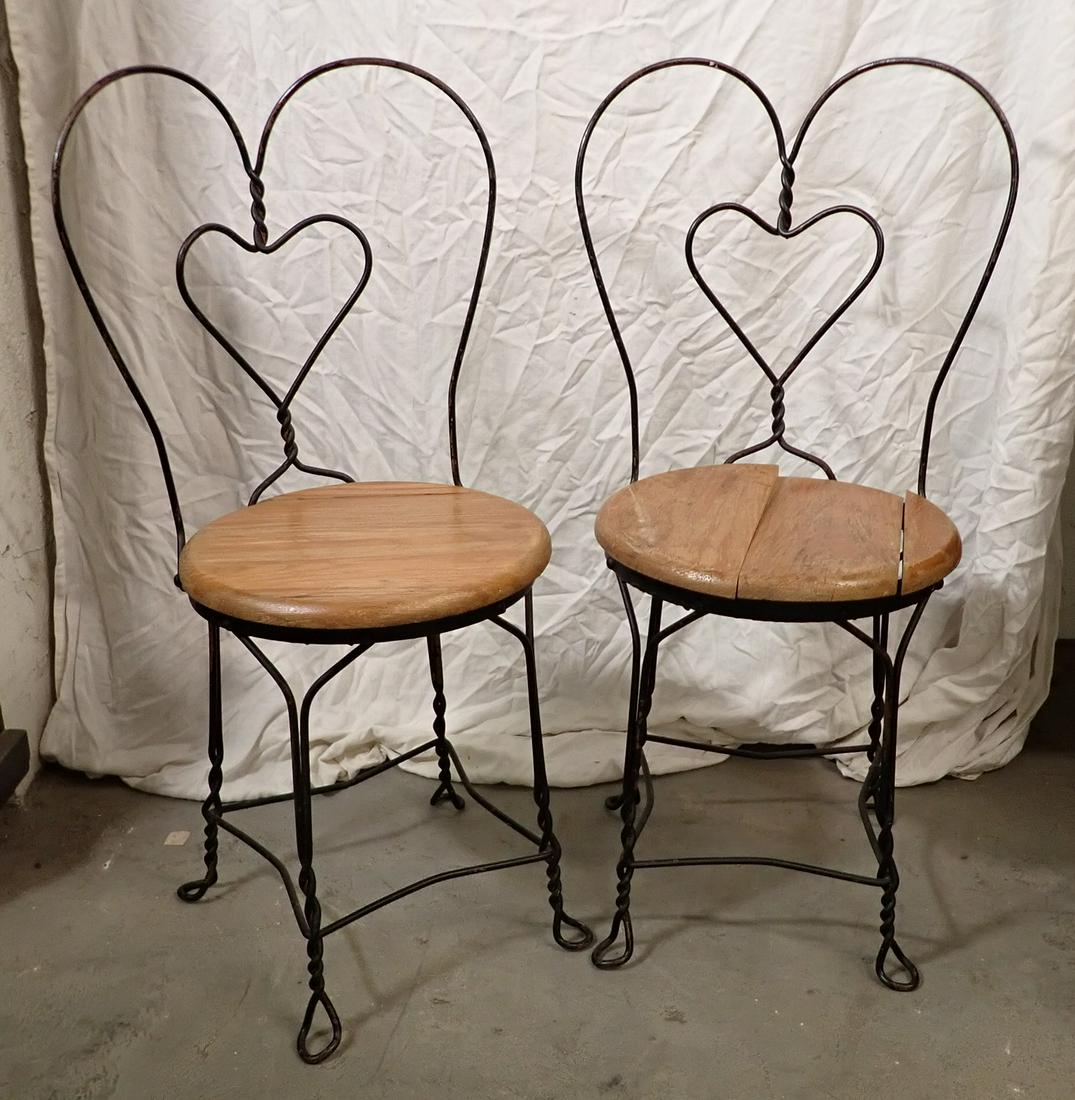 2 Ice Cream Parlor Chairs W/ Heart Design