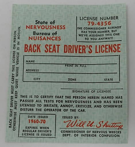 Vintage Back Seat Drivers License