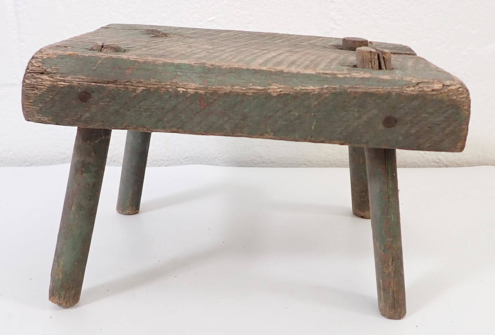 Primitive Foot Stool W/ Green Paint Auction