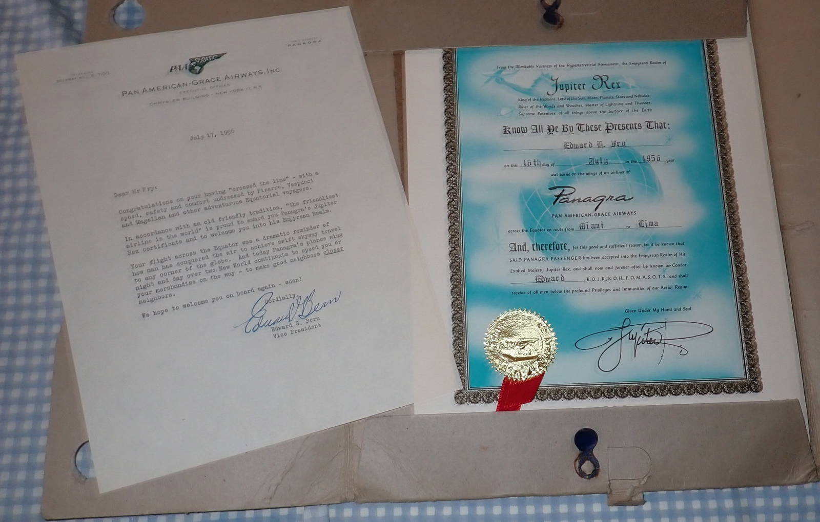 1956 Pan American Jupiter Rex Certificate Auction