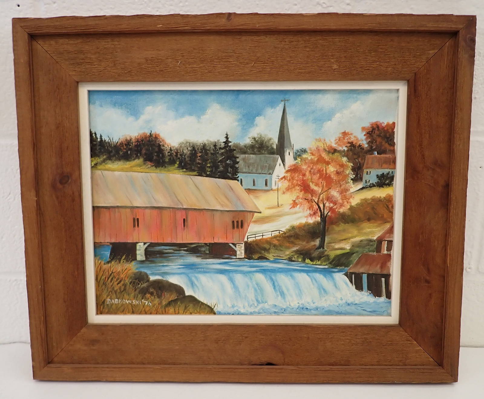 1976 Dabkowski Covered Bridge Oil Painting Auction