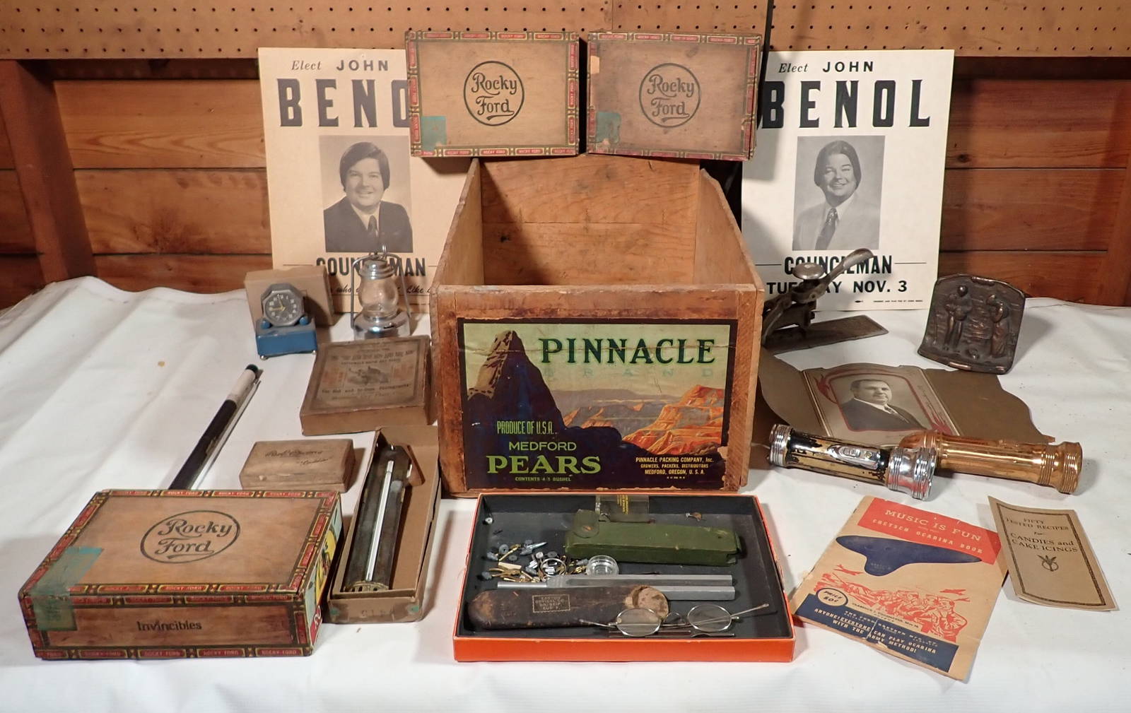 Wood Pear Crate Acme Midget Stapler & Misc Auction