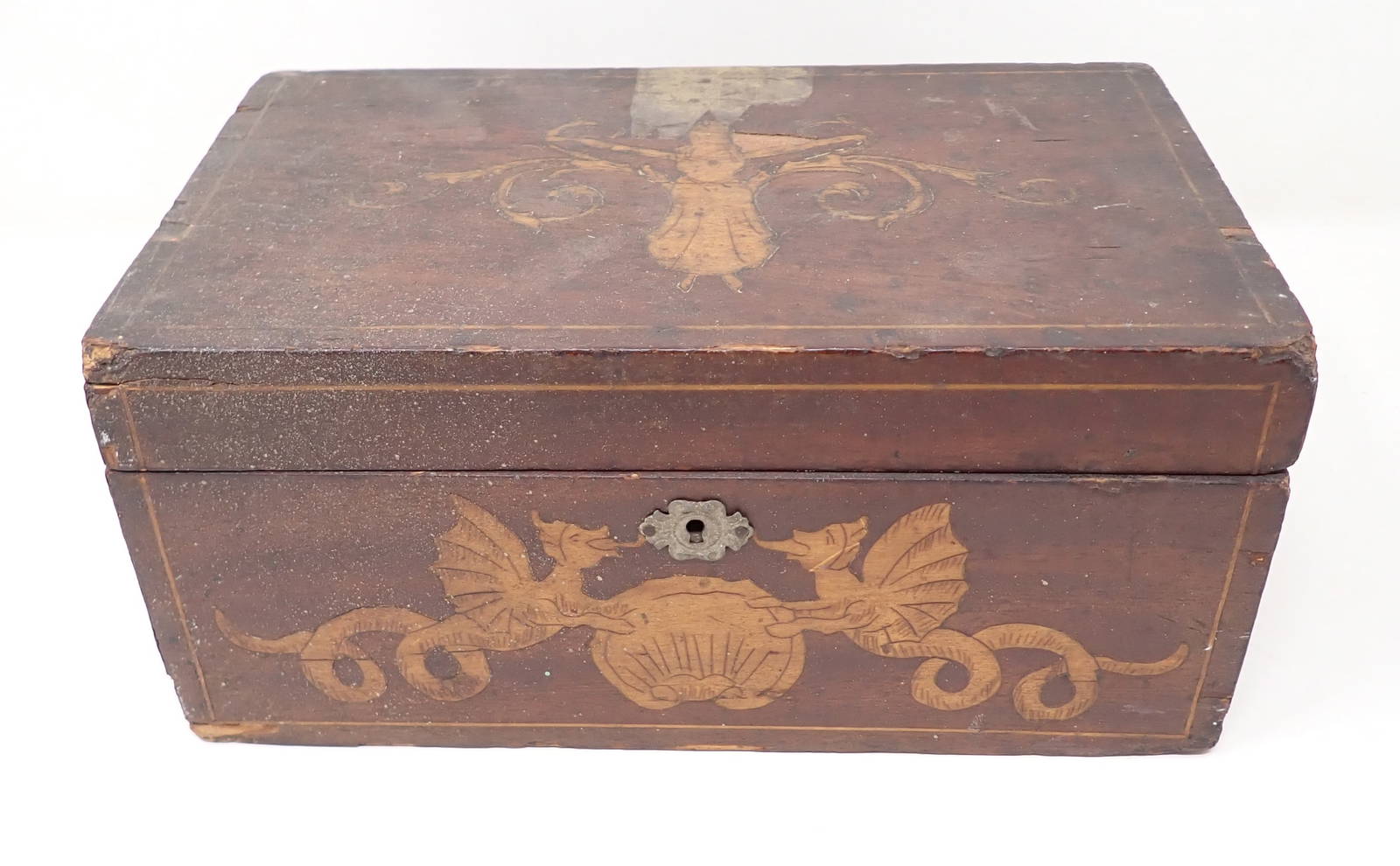 Early Document Box W/ Dragon Marquetry Auction
