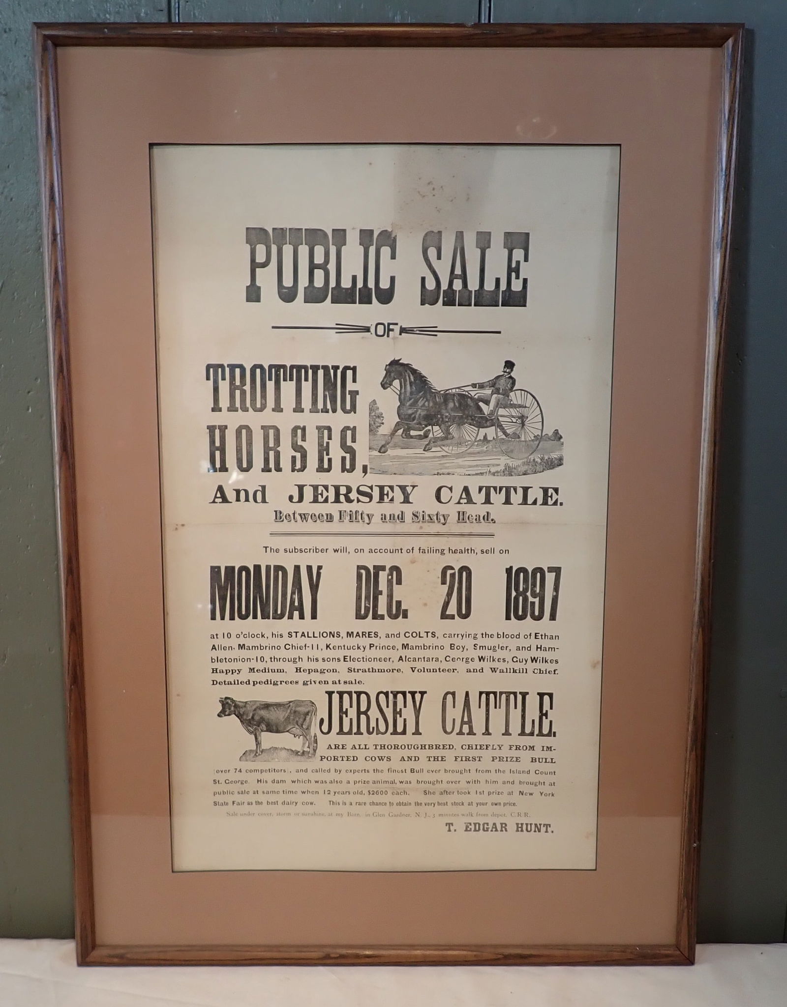 1897 Glen Gardner Nj Auction Broadside Poster Auction