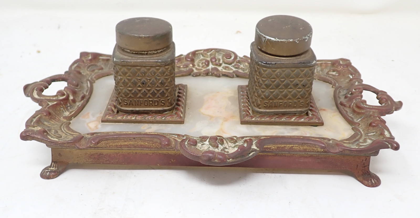 Brass & Marble Ink Well Set Auction