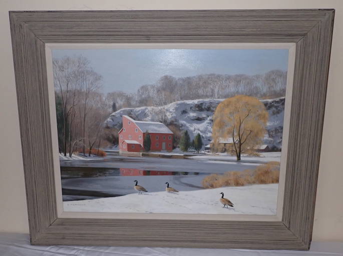Alexander Farnham Winter Clinton Nj Mill Painting