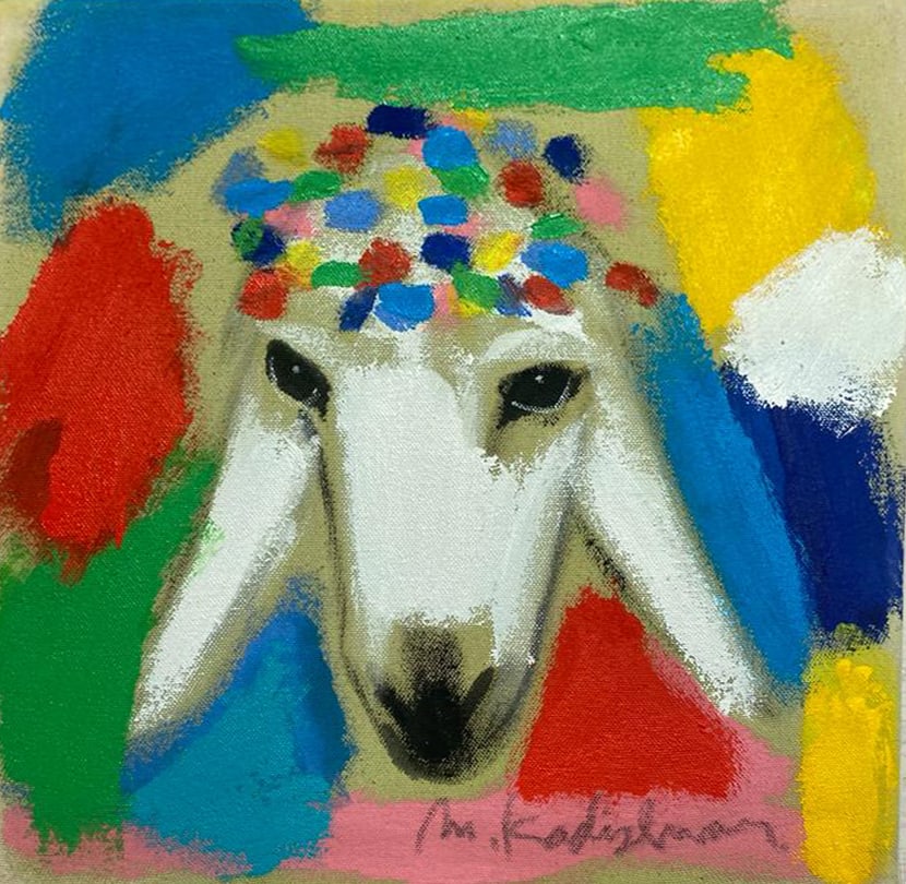 Menashe Kadishman 1932-2015 (israeli) Sheep Head Acrylic On Canvas Auction