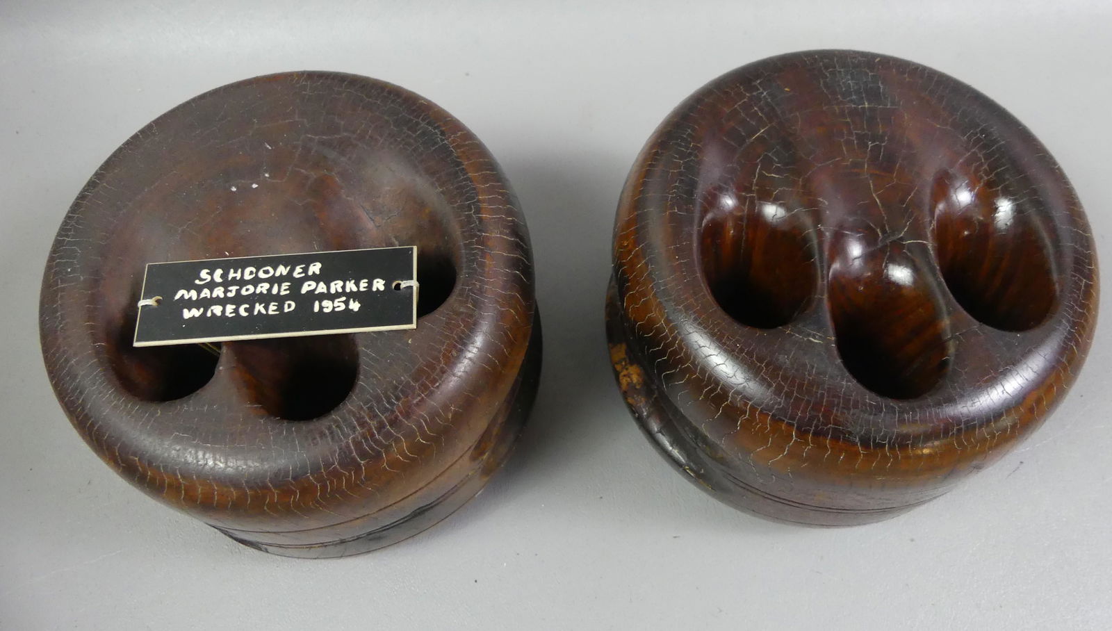 Pair Old Schooner Deadeye Blocks Auction