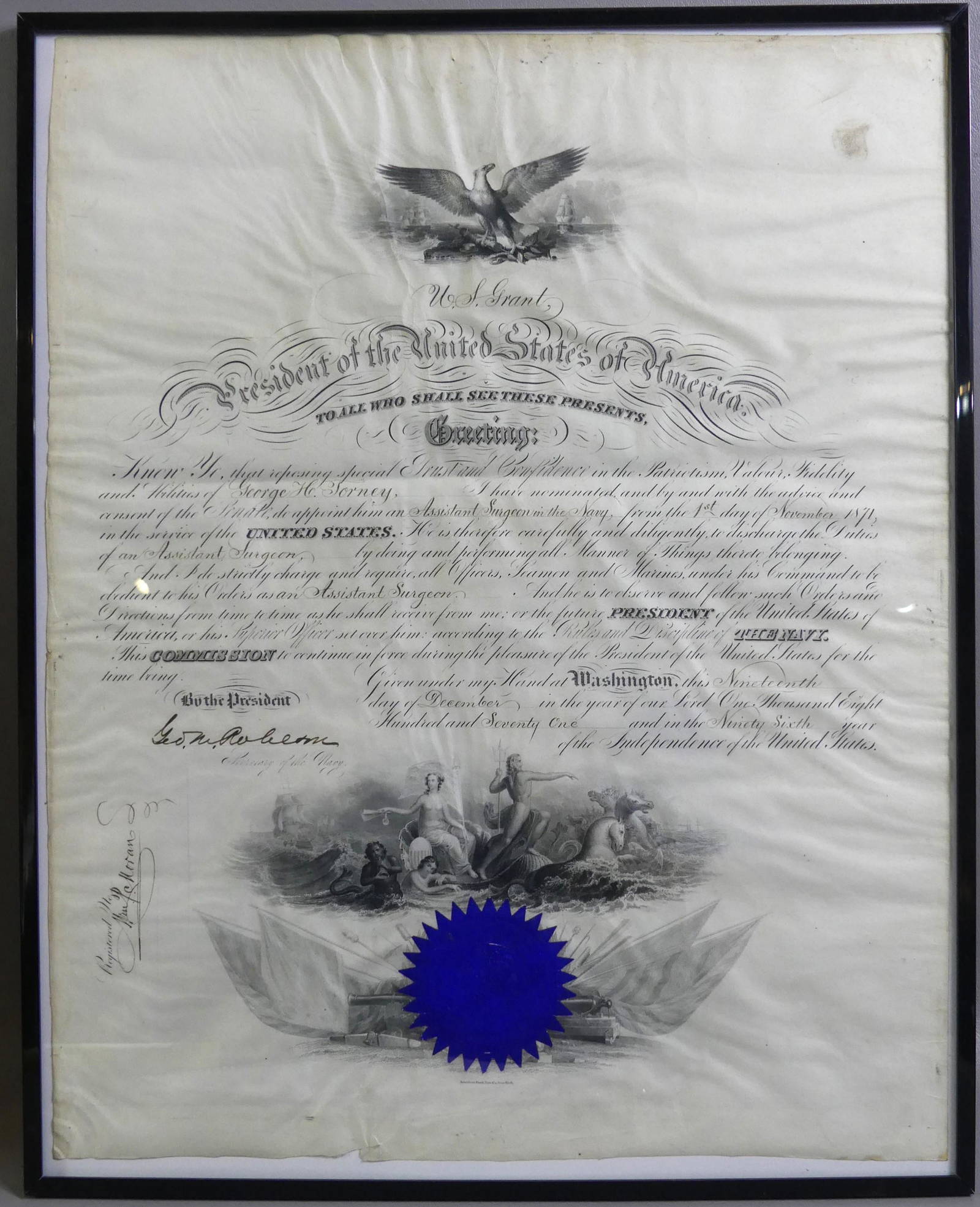 Us Grant Signed Naval Commission 1871 Auction