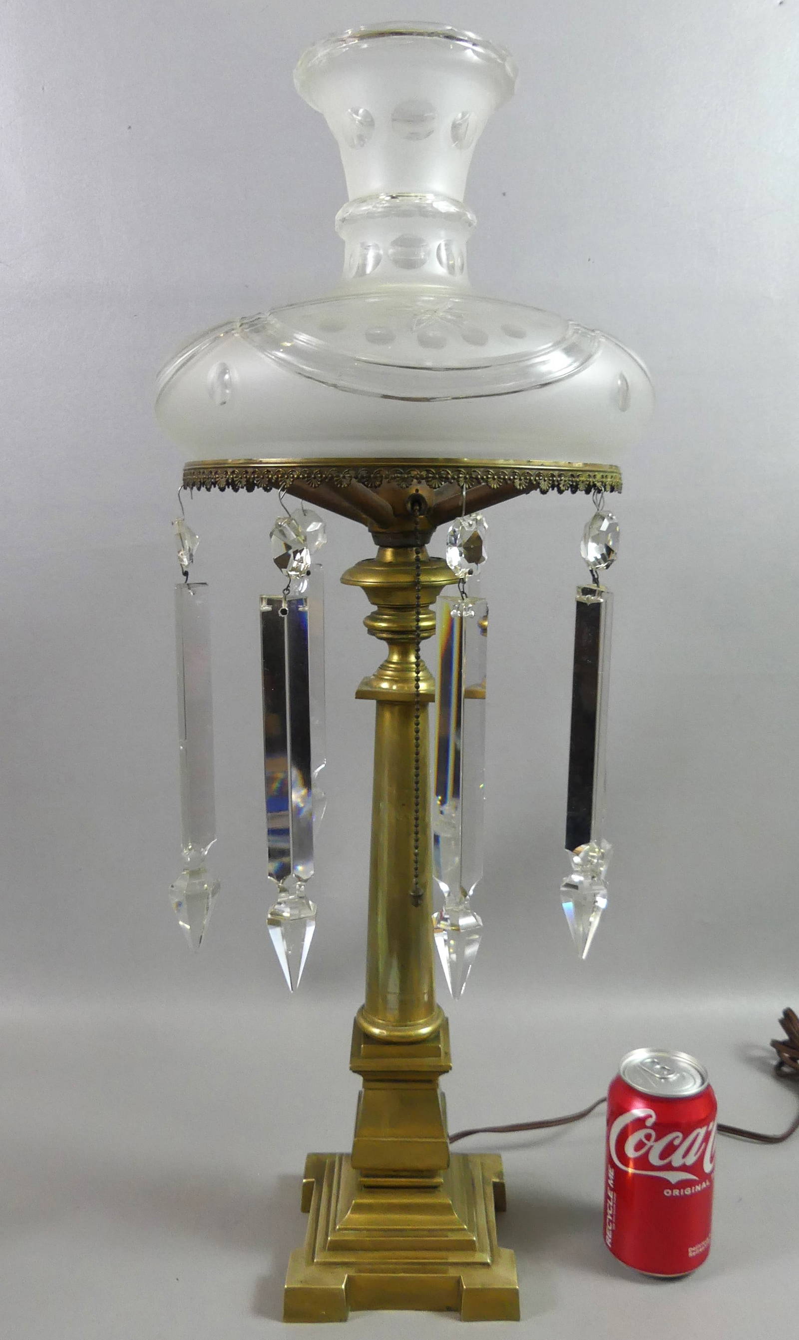 Antique Astral Lamp - Cut Glass Shade Auction