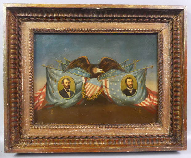 Antique Patriotic Oil Painting Lincoln & Grant