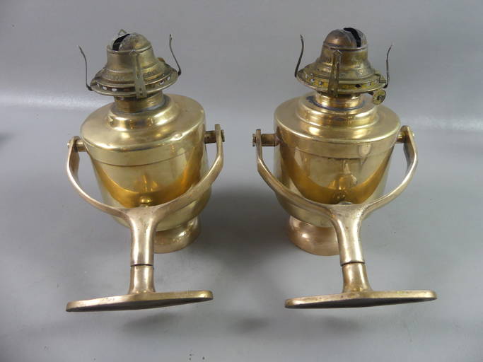 Pair Brass Ship Gimbal Lamps