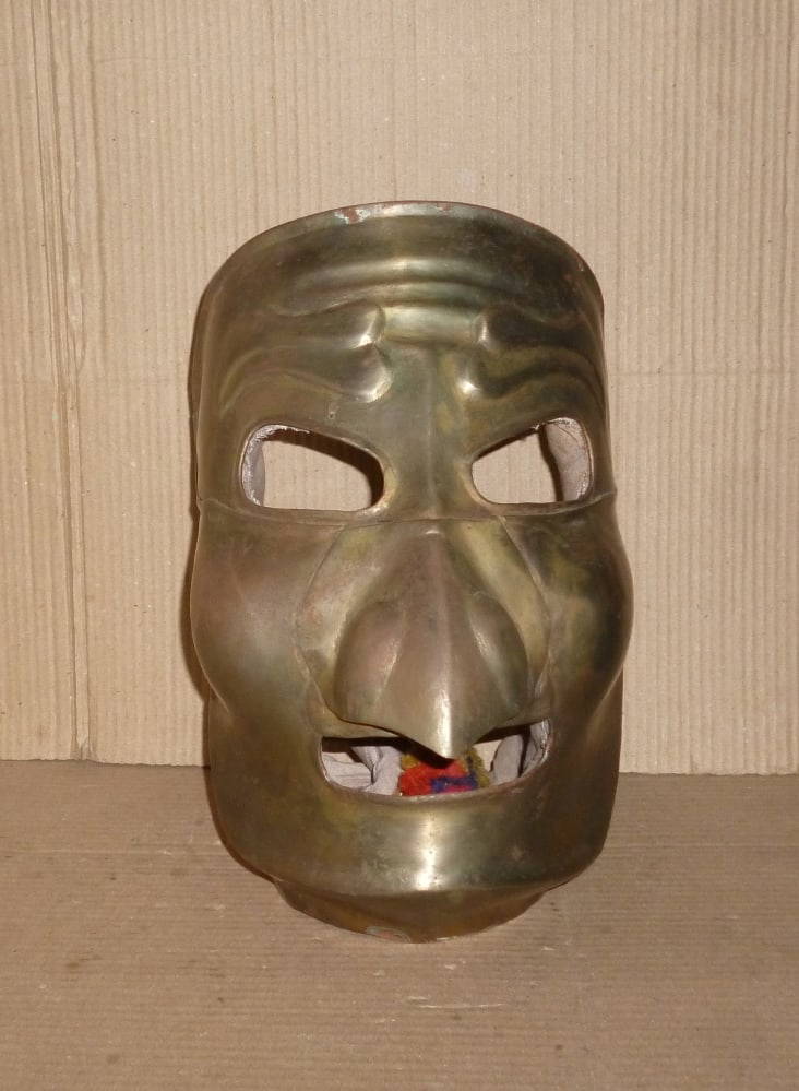 Warrior Steel Face Mask Horror Brass Plated Hand Made Auction