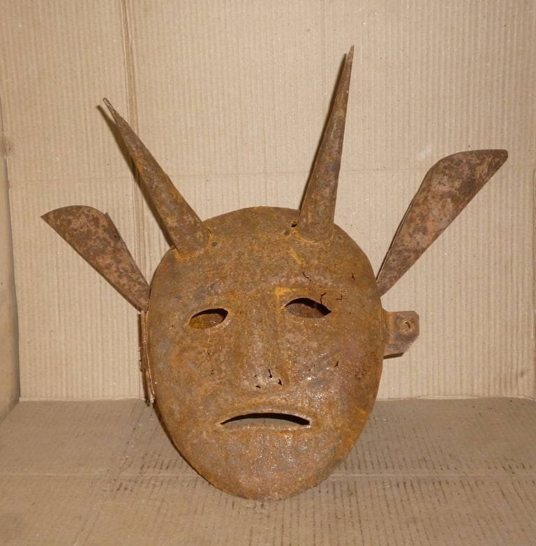 Old Mask Of Shame Punish People Do Wrong Horns On Top Auction