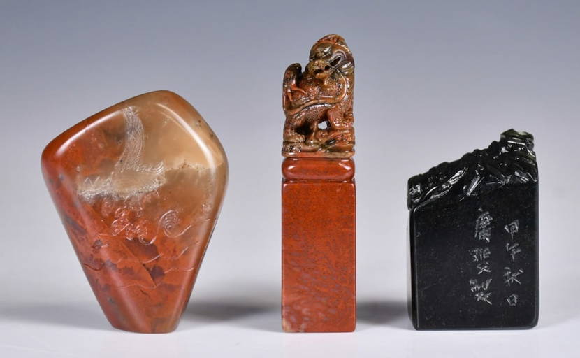 Group Of 3 Carved Shoushan Seal Stones