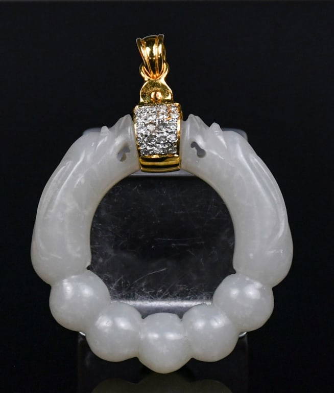 A Jade Dragon Loop With 18k Gold Pendant Qing Auction