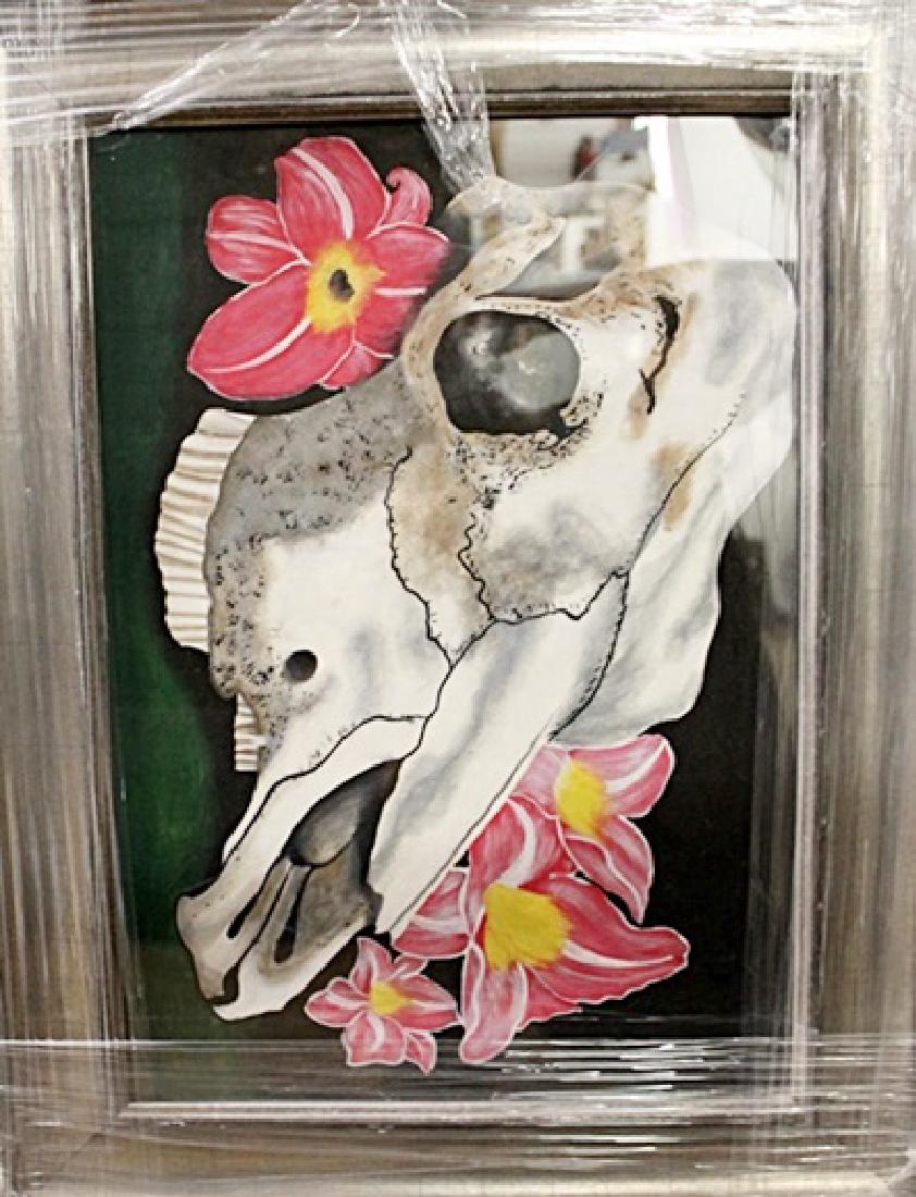 Georgia Okeeffe - Skull With Flowers - Oil on paper